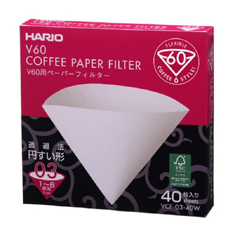 Hario VCF-03-40W V60 Paper Filter 03 W 40 Sheets (White) | Toffin ...